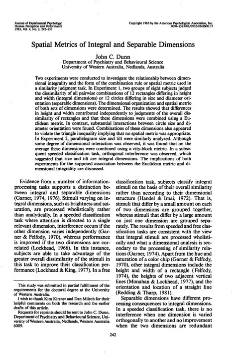 Pdf Spatial Metrics Of Integral And Separable Dimensions