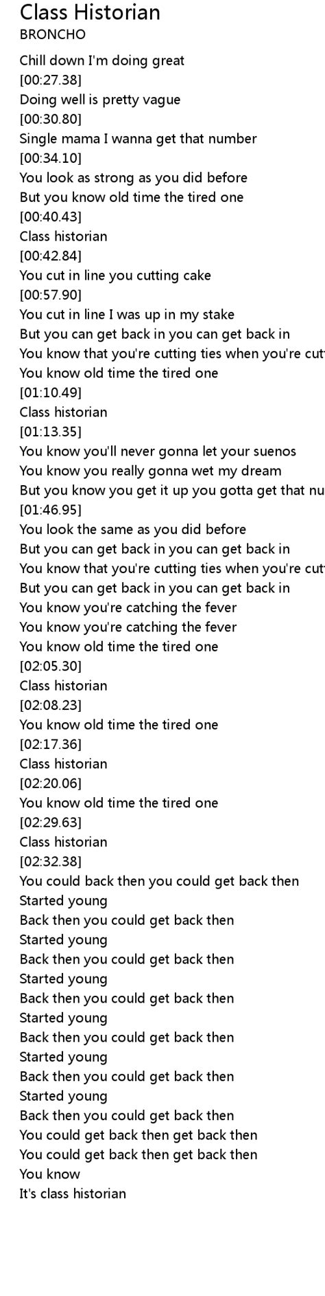 Class Historian 歌词 歌词网