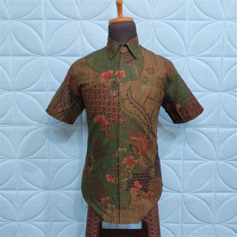 Jual Batik Kemeja Lengan Pendek Warna Hijau Army Shopee Indonesia