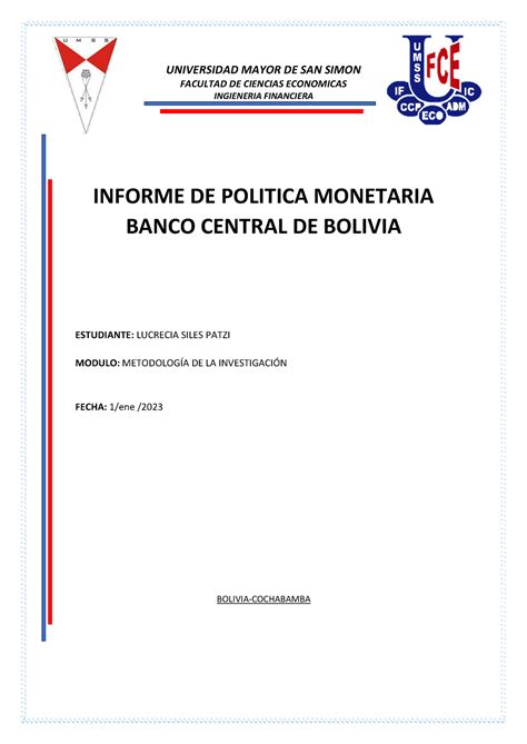 Informe De Política Monetaria Lucrecia Siles Patzi Universidad Mayor