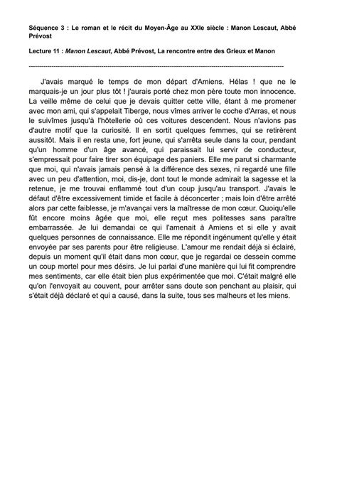 Analyse Linéaire Manon Lescaut La Rencontre Et Texte 2 Pdf Français