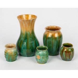 John Campbell Tasmania Green And Yellow Glazed Pottery Vases Collection