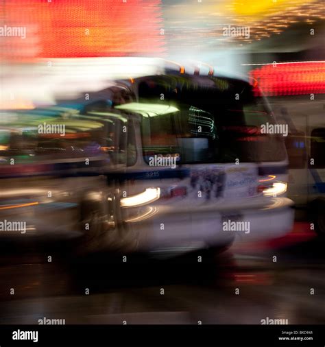 Blurred View Of A Bus In Manhattan New York City U S A Stock Photo