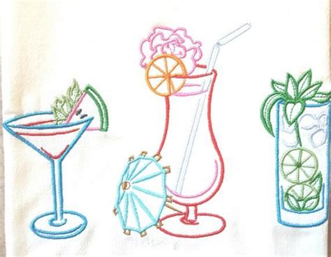 Summer Drinks Machine Embroidered Flour Sack Dish Towel Etsy
