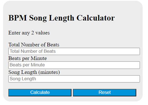 Bpm Song Length Calculator Calculator Academy