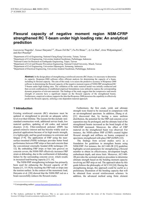 Pdf Flexural Capacity Of Negative Moment Region Nsm Cfrp Strengthened Rc T Beam Under High