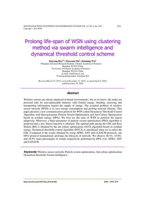 Pdf Prolong Life Span Of Wsn Using Clustering Method Via Swarm