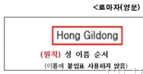 이름 성 성 이름 성명 영문표기 뭐가 맞지