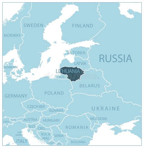 Lithuania Blue Map With Neighboring Countries And Names Stock Illustration Illustration Of