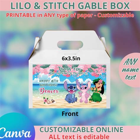 Lilo And Stitch Gable Box Editable In Canva Etsy