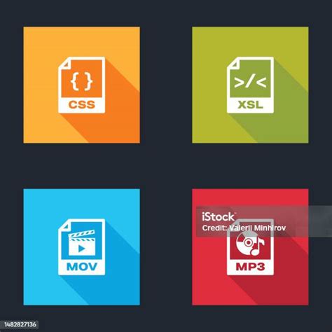 Css 파일 문서 Xsl Mov 및 Mp3 아이콘을 설정합니다 벡터 검은색에 대한 스톡 벡터 아트 및 기타 이미지 검은색