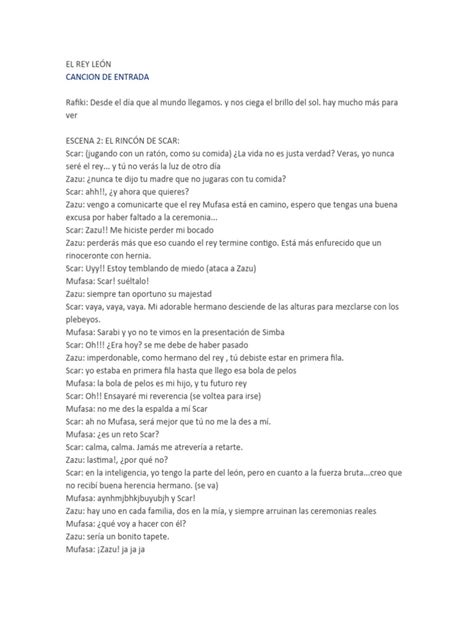 El Rey León Modificado Libreto Para Obra De Teatro Pdf