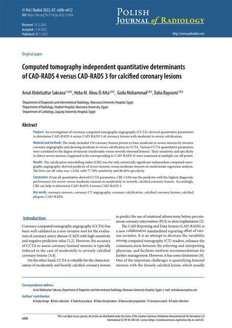 Pdf Computed Tomography Independent Quantitative Determinants Of Cad