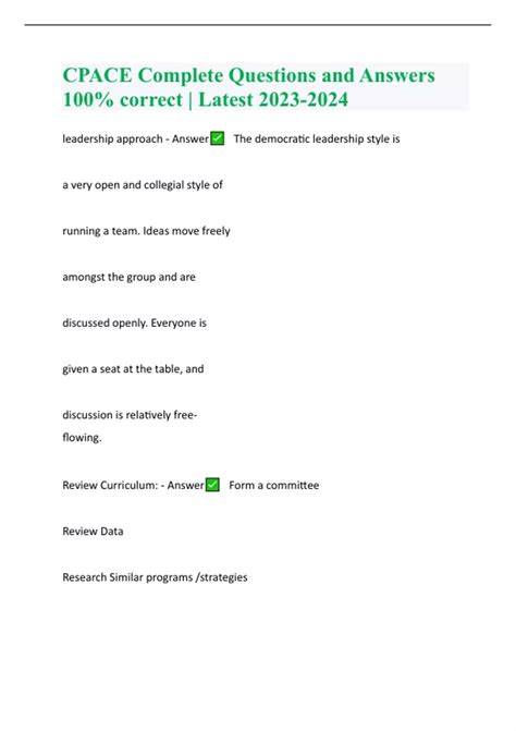 Cpace Complete Questions And Answers 100 Correct Latest Cpace