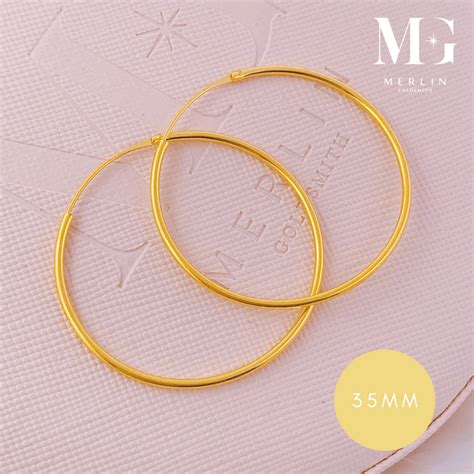 916 Gold 35mm Glossy Hoop Earring Merlin Goldsmith