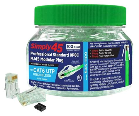 Simply45 Standard Cat6 And Cat6a Utp Rj45 Modular Plugs With Bar45