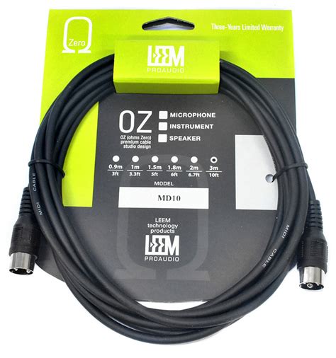 Leem 10ft Midi Cable 5 Pin Midi Connector 5 Pin Midi Connector