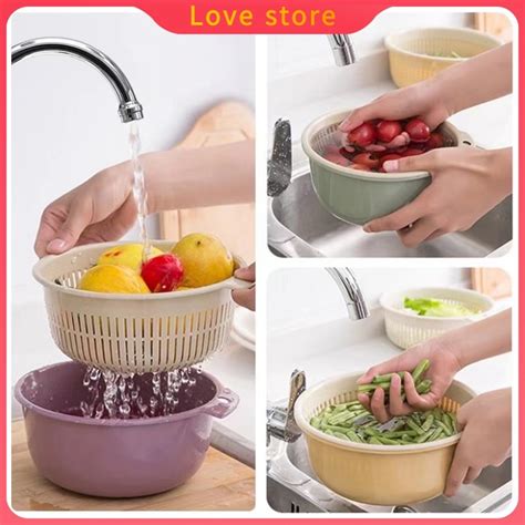 A61 Cod Kitchen Double Layer Drain Basket Fruit Vegetable Washing