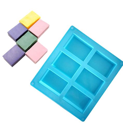 새로운 6 구멍 직사각형 비누 금형 실리콘 공예 Diy 만들기 수제 케이크 금형 3d 일반 비누 금형 양식 트레이 베이킹 도구