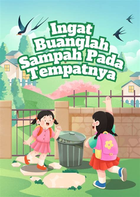 Poster Buanglah Sampah Pada Tempatnya Ilustratif Template Canva