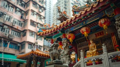 Closeup Of A Small Shrine Hidden Ast The Towering Buildings Of A Busy