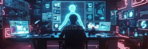 Exploring Digital Avatars In A Futuristic Workspace During A Late Night Session Generative Ai