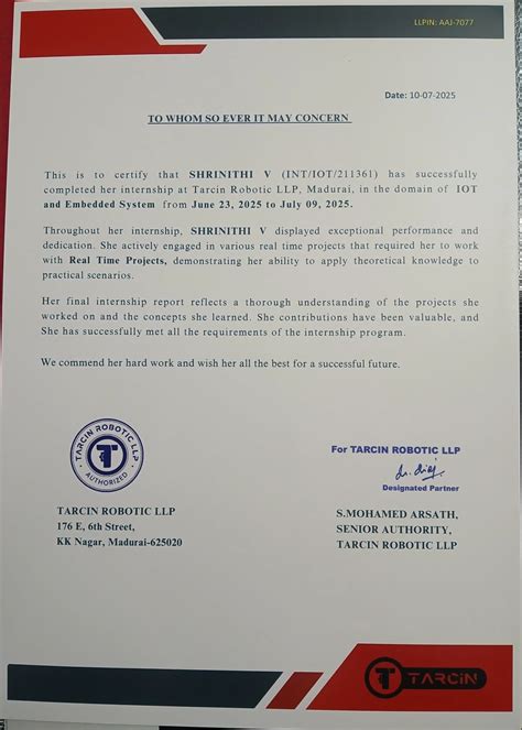 Internshipexperience Iot Embeddedsystems Learningbydoing Grateful Tarcinroboticllp