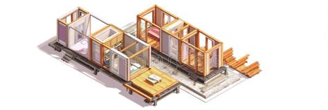 3d Isometric Model Showcasing Modular House Construction With Space For Additional Text Stock
