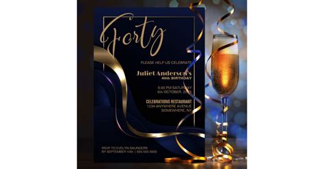 Modern Blue Gold 40th Birthday Party Invitation Zazzle