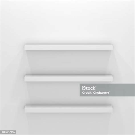 벽에 세 개의 빈 선반 흰색 모의 업 3d 렌더링 그림입니다 벽에 대한 스톡 사진 및 기타 이미지 벽 칸 가구 흑백 Istock