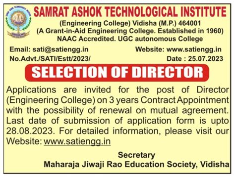 Samrat Ashok Technological Institute Vidisha Wanted Director Facultyplus