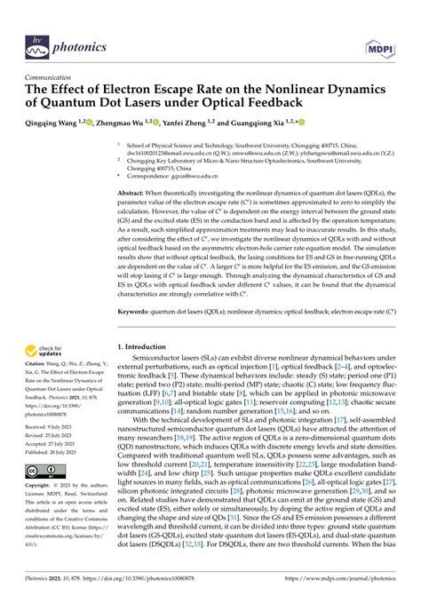 Pdf The Effect Of Electron Escape Rate On The Nonlinear Dynamics Of Quantum Dot Lasers Under