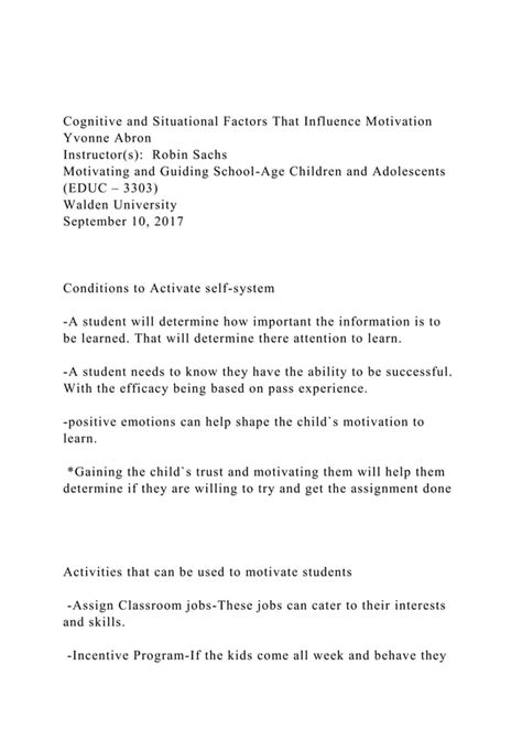 Cognitive And Situational Factors That Influence MotivationYvo Docx