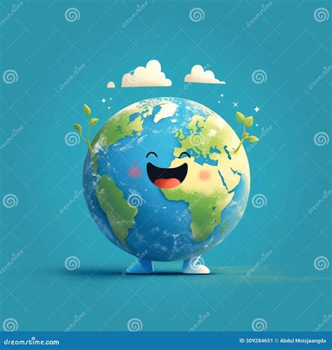 Planet Happiness Earth Character With A Cheerful Smile For Earth Day