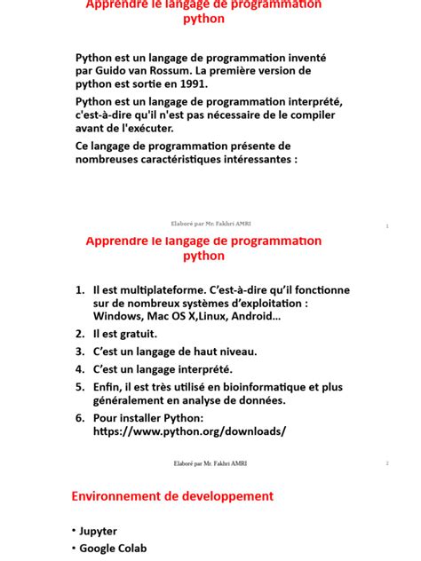 Apprendre Le Langage De Programmation Python Pdf Python Langage De