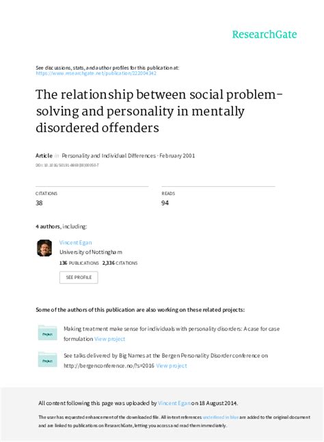 Pdf The Relationship Between Social Problem Solving And Personality In Mentally Disordered