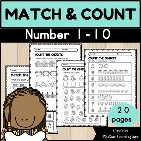 Match And Count Numbers 1 10 Worksheets For Kindergarten By Mindare