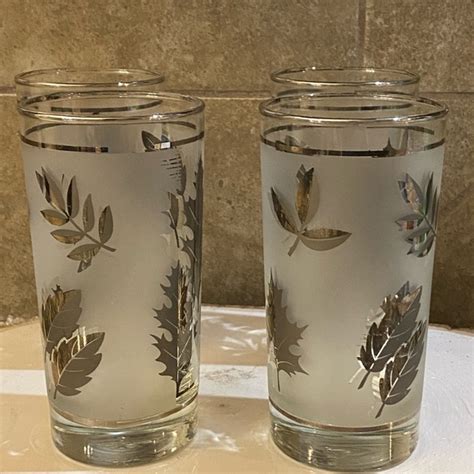 Libbey Dining Mid Century Libbey 96s Silver Metallic Frosted Leaf