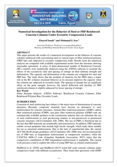 Pdf Numerical Investigation For The Behavior Of Steel Or Frp Reinforced Concrete Columns Under