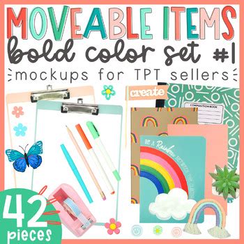 Moveable Items Bold Color Set For TPT Sellers DIY Mockups Moveable Elements