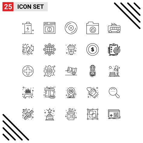 User Interface Pack Of 25 Basic Lines Of Bus Folder Website Cloud Turntable Editable Vector