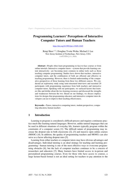 Pdf Programming Learners Perceptions Of Interactive Computer Tutors And Human Teachers