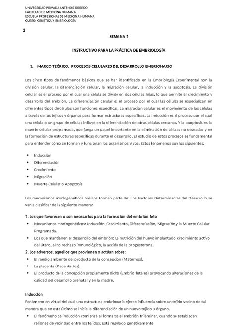 Semana 01 Práctica Embriología FACULTAD DE MEDICINA HUMANA ESCUELA