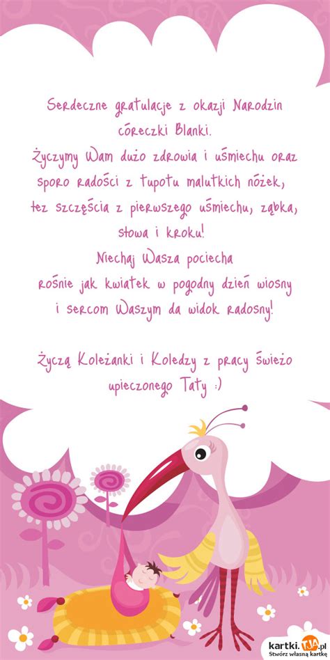 Serdeczne gratulacje z okazji Narodzin córeczki Blanki Darmowe kartki