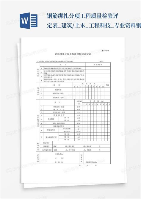 钢筋绑扎分项工程质量检验评定表建筑土木工程科技专业资料钢筋word模板下载编号qvegorak熊猫办公