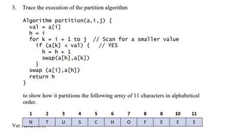 Solved 3 Trace The Execution Of The Partition Algorithm