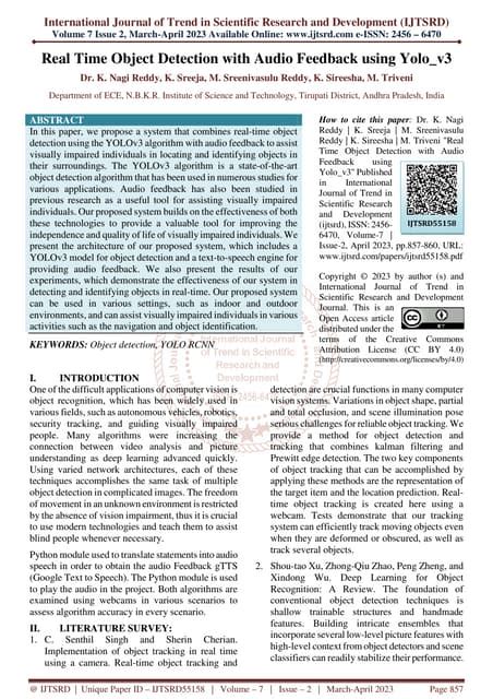 Real Time Object Detection With Audio Feedback Using Yolo V3 Pdf