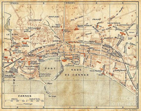 Vintage Antique City Map Cannes France Photograph By Elite Image