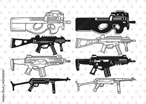 Submachine Gun Silhouette Submachine Gun Svg Sr5 A5 Submachine Gun