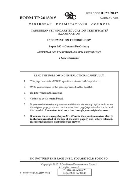 Csec Information Technology January 2018 P032 Pdf Barcode Array Data Structure